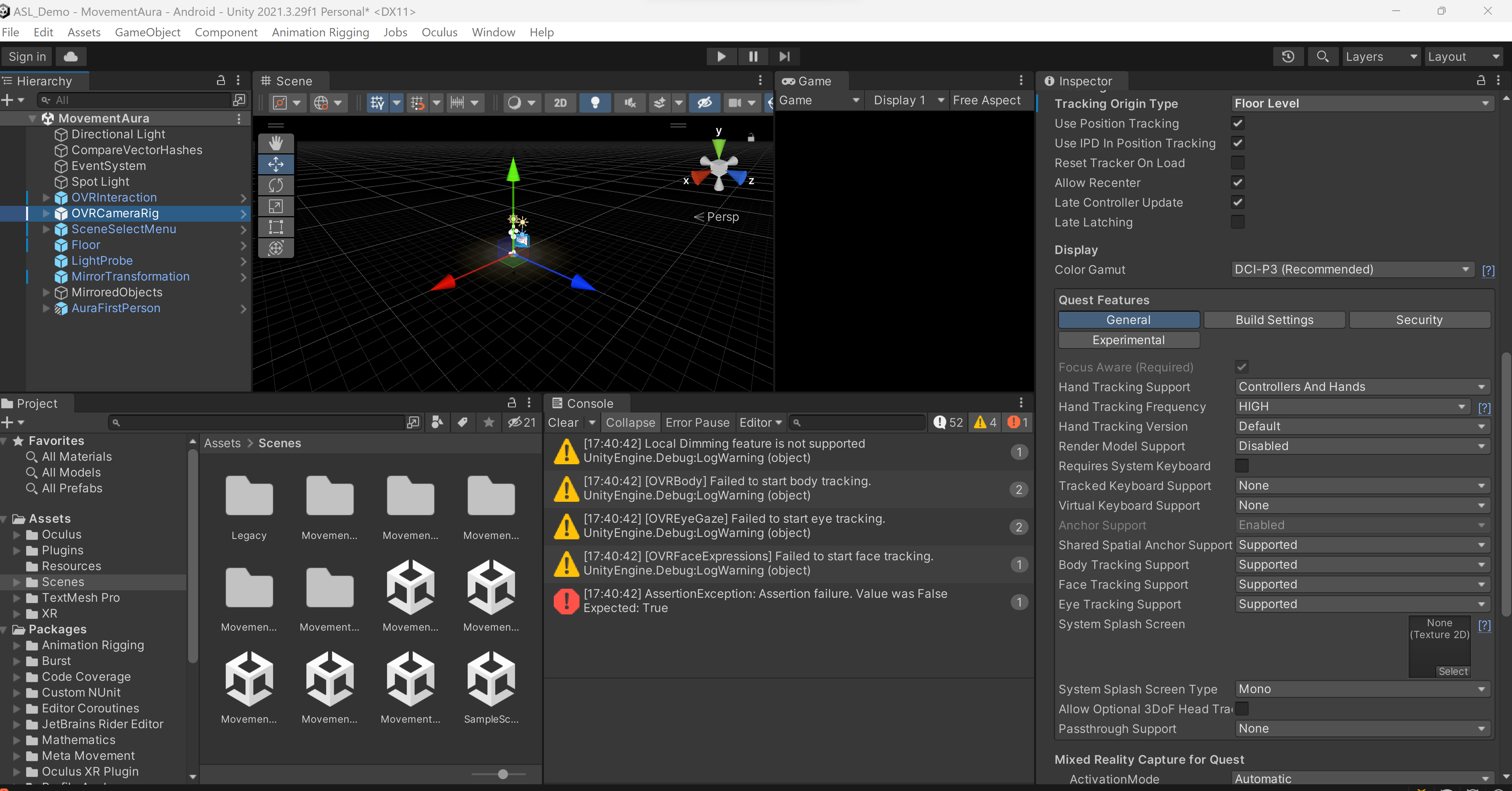 Failed To Start Face Tracking Eye Tracking · Issue 12 · Oculus Samples Unity Movement · Github