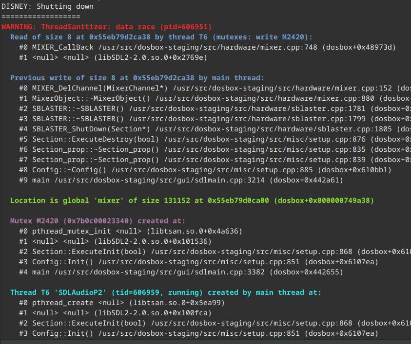 Thread Sanitizer Race During Shutdown Of Sound Blaster · Issue 818 · Dosbox Stagingdosbox