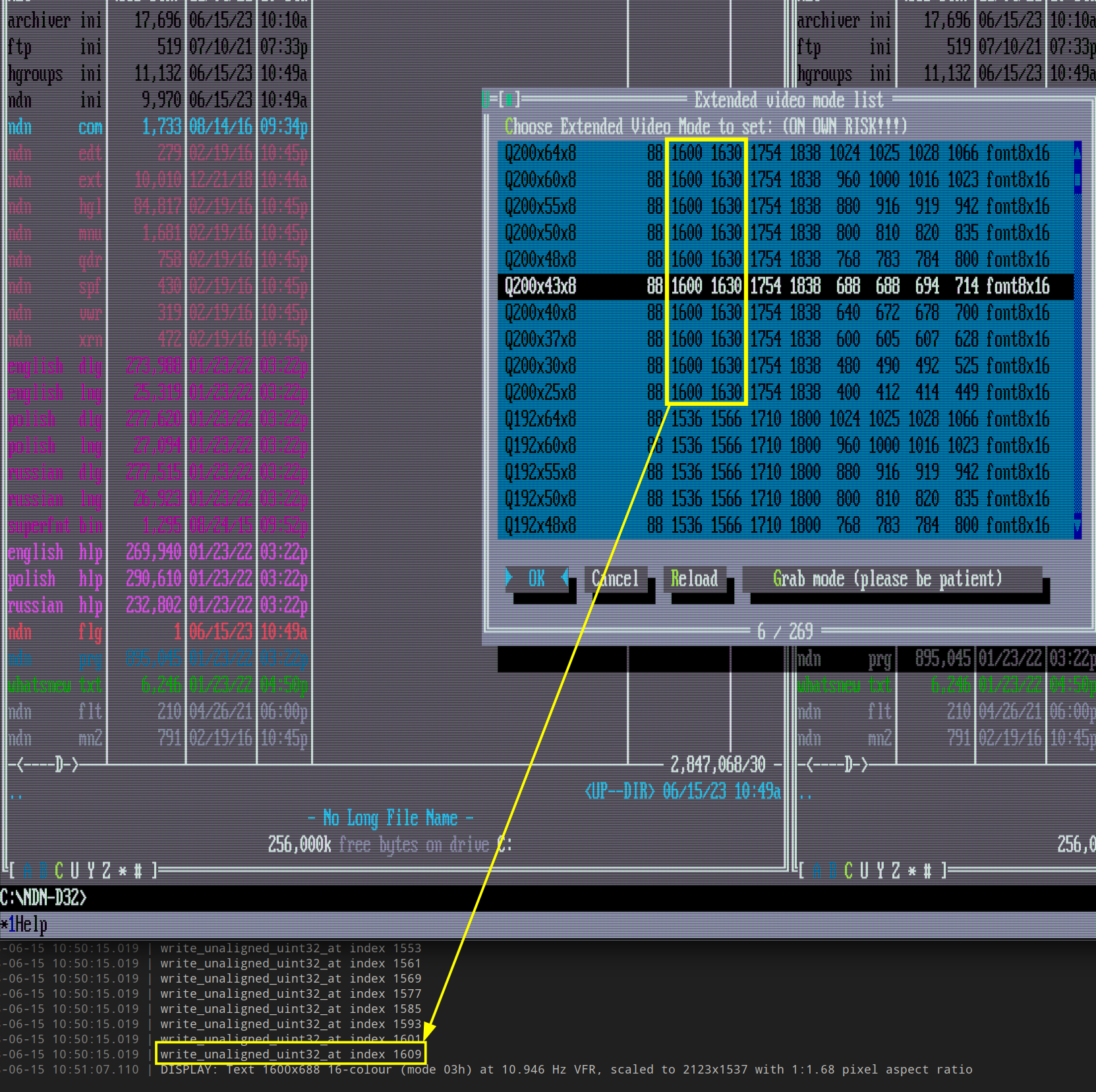 Emulator crash after selecting 200-column text mode in Necromancer's ...