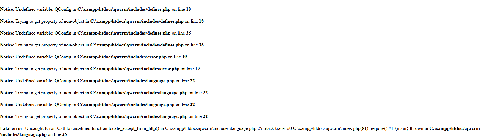 Errors instead of installer · Issue #756 · shoulders/qwcrm · GitHub