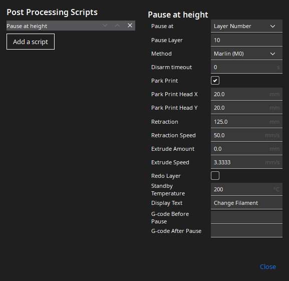 Post Processing "Pause at Height" adds extra extrusion command which causes a glob of filament ...