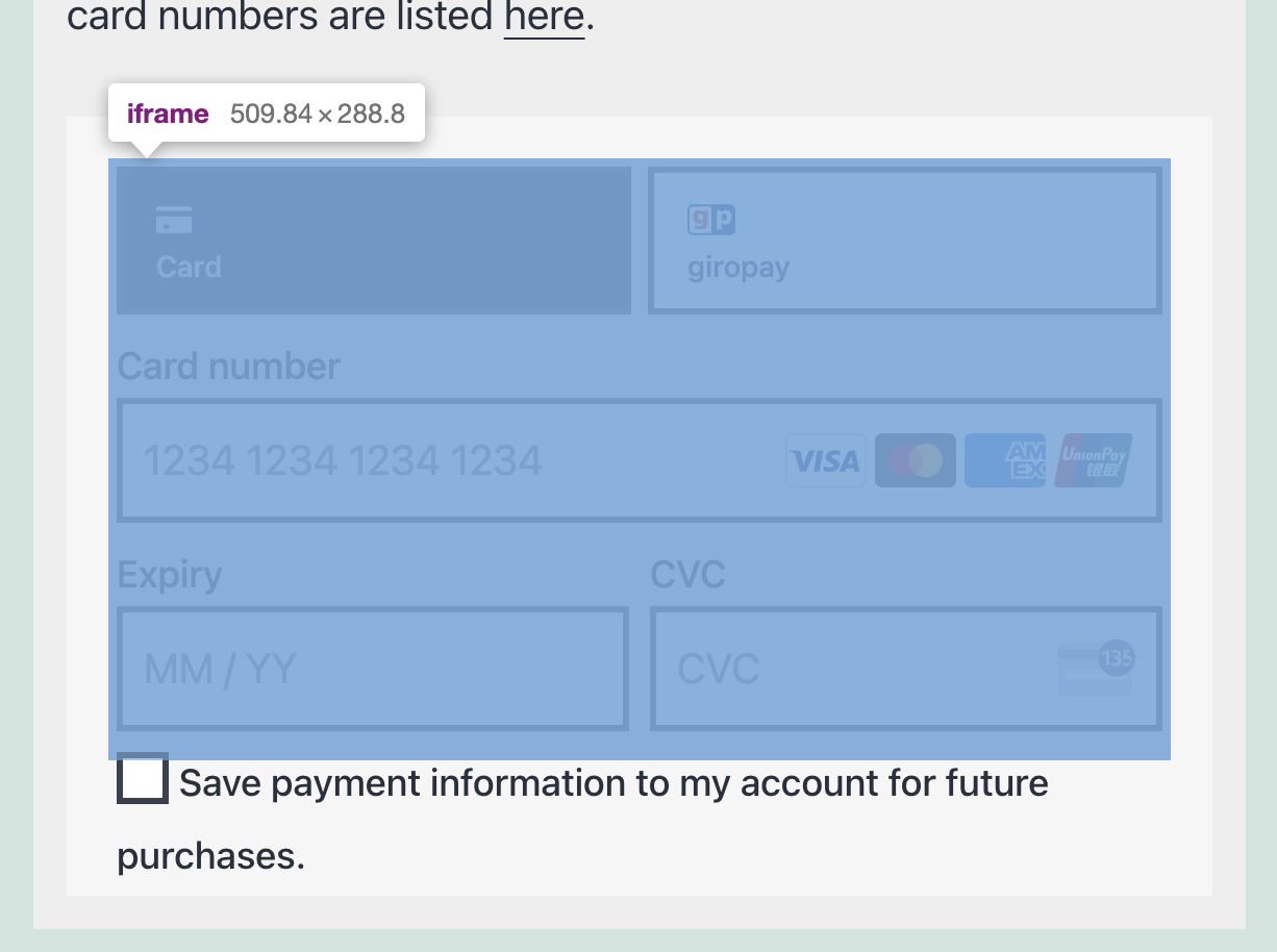 [GlobalStep] "Save payment information" checkbox overlaps with month/year expiry field on ...