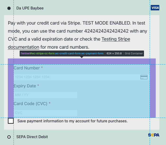 "Save Payment Method" checkbox not aligned properly with credit card form when UPE is disabled ...