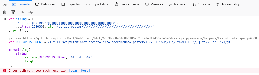 "transformEscape" fails with "RangeError: Maximum call stack size exceeded" · Issue #146 ...