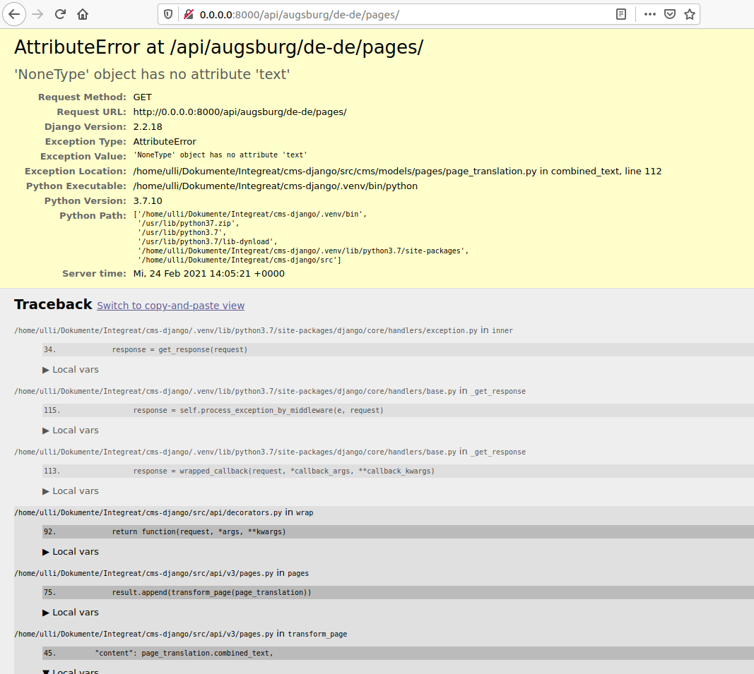 Pages API not working · Issue #706 · digitalfabrik/integreat-cms · GitHub