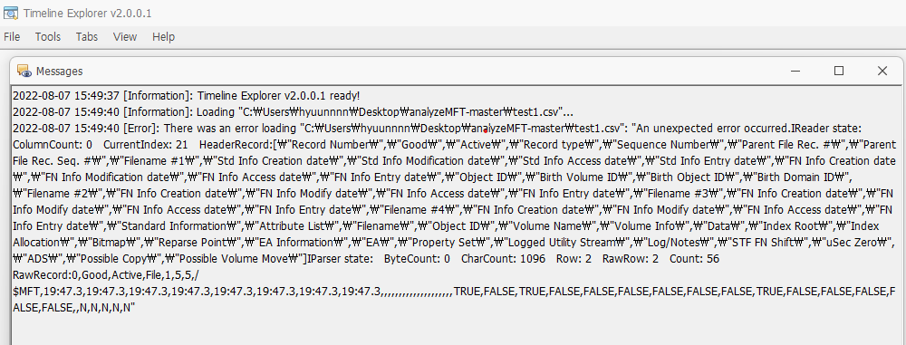 TimelineExplorer: Error reading the output file of analyzeMFT · Issue #191 · EricZimmerman ...