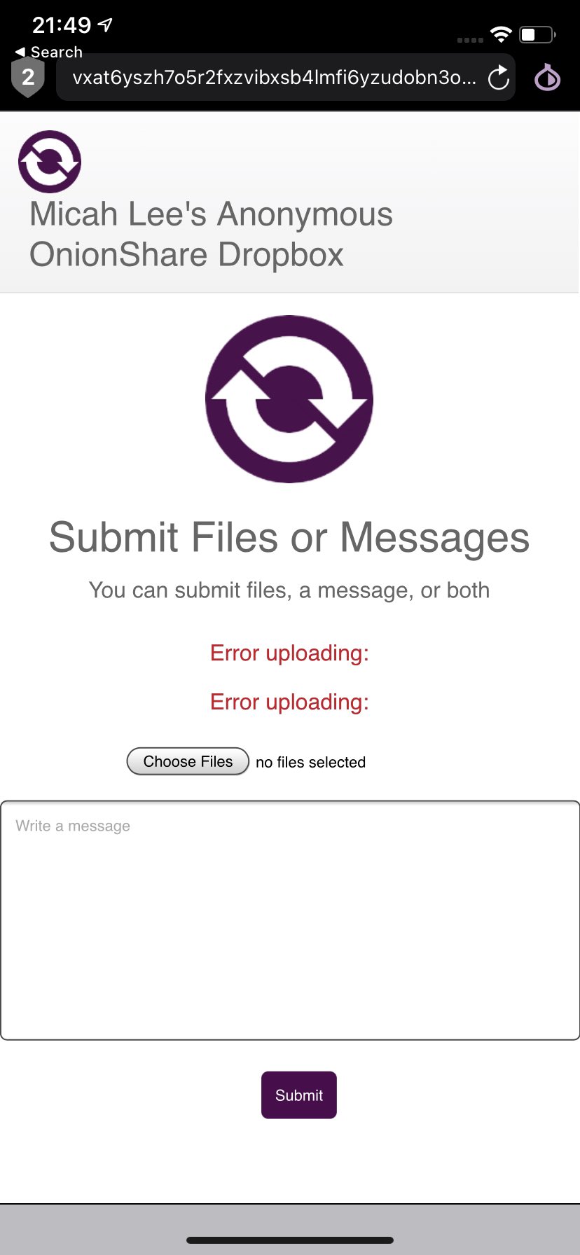 OnionBrowser on iOS can't upload in Receive Mode using 'Silver' setting · Issue #1351 ...