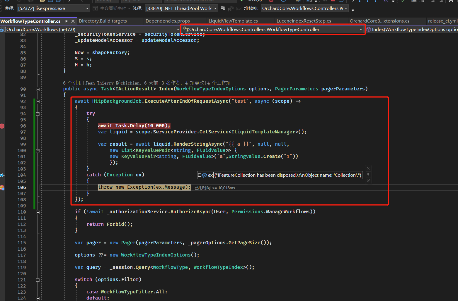 The HttpBackgroundJob can't excute liquid render · Issue #14032 · OrchardCMS/OrchardCore · GitHub