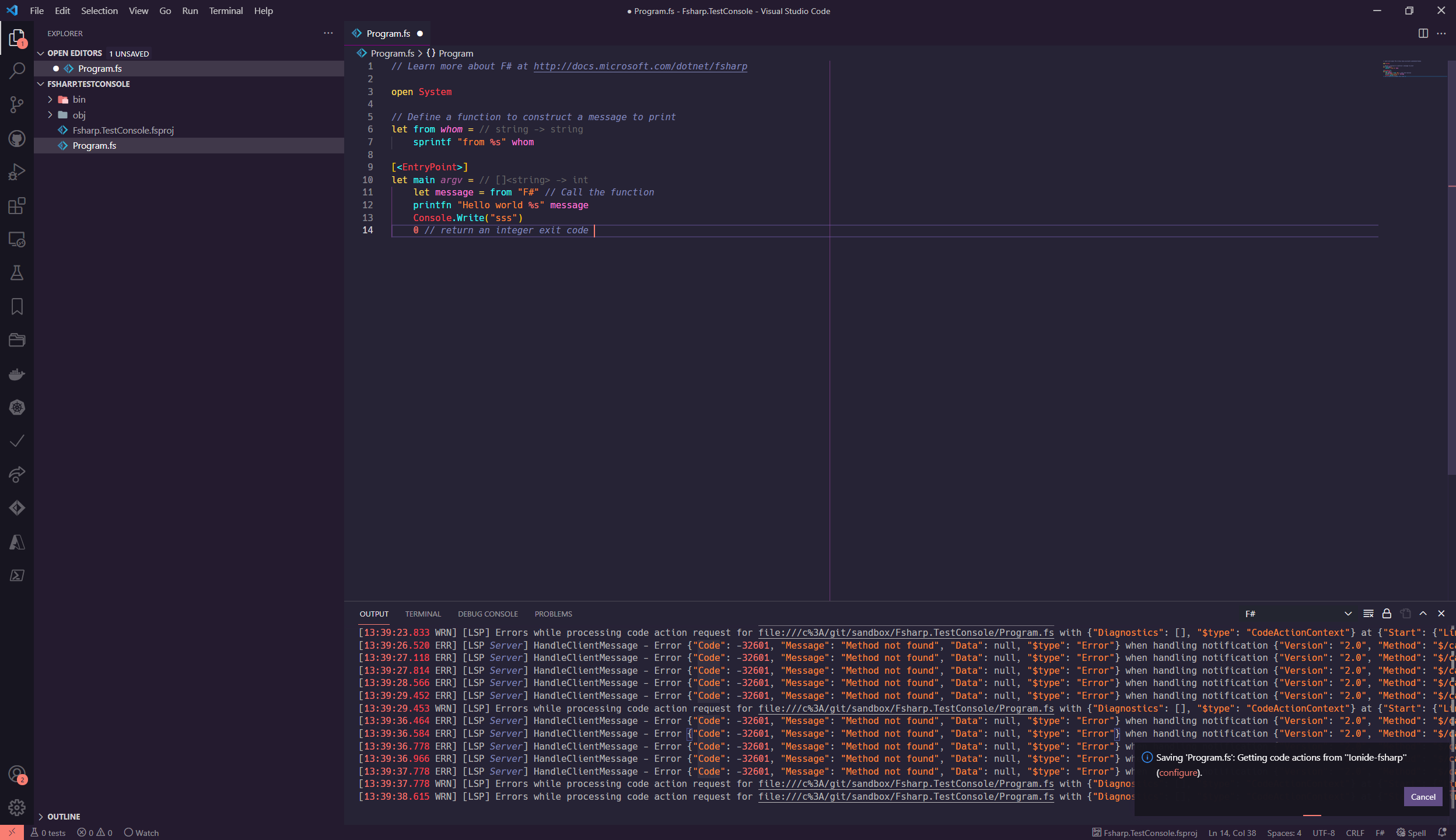 File can not be saved in any F# project · Issue #1599 · ionide/ionide-vscode-fsharp · GitHub
