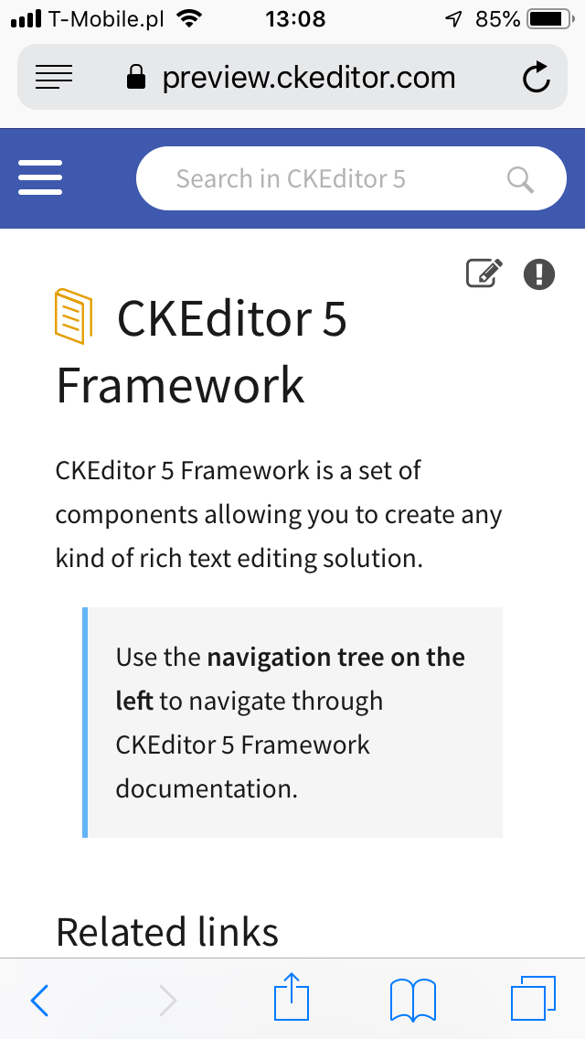 [Docs] The text about navigation tree being on the left needs to ...