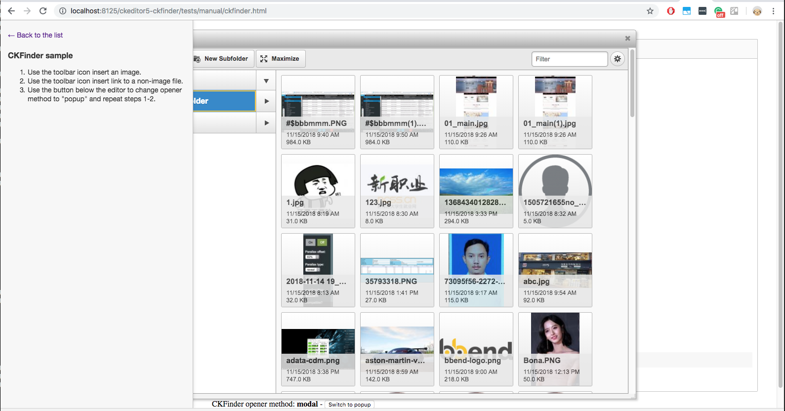 CKFinder is displayed below the manual test description · Issue #2623 ...