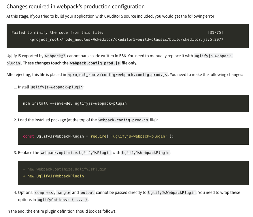 [Docs] Does CRA2 still require replacing webpack.optimize.UglifyJsPlugin? · Issue #1597 ...