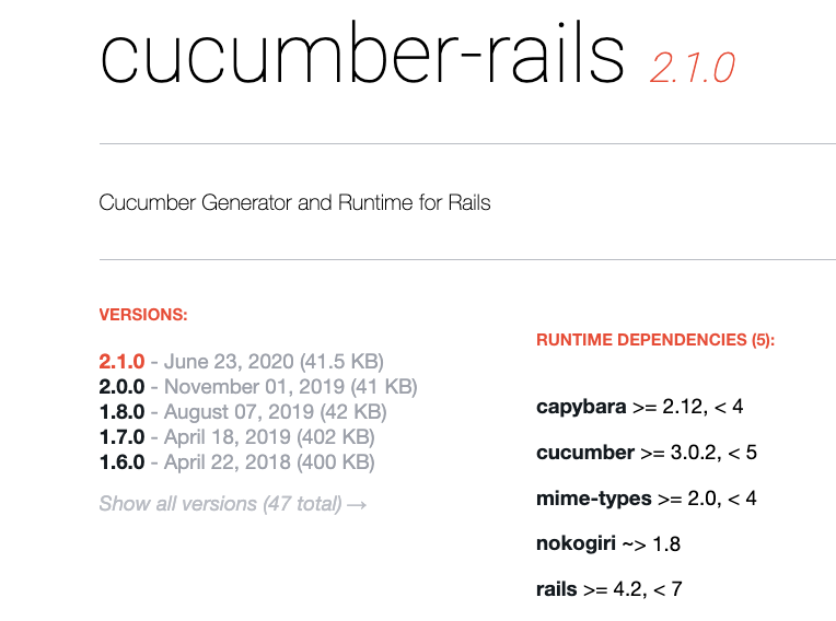 Too restrictive version numbers · Issue #481 · cucumber/cucumber-rails ...