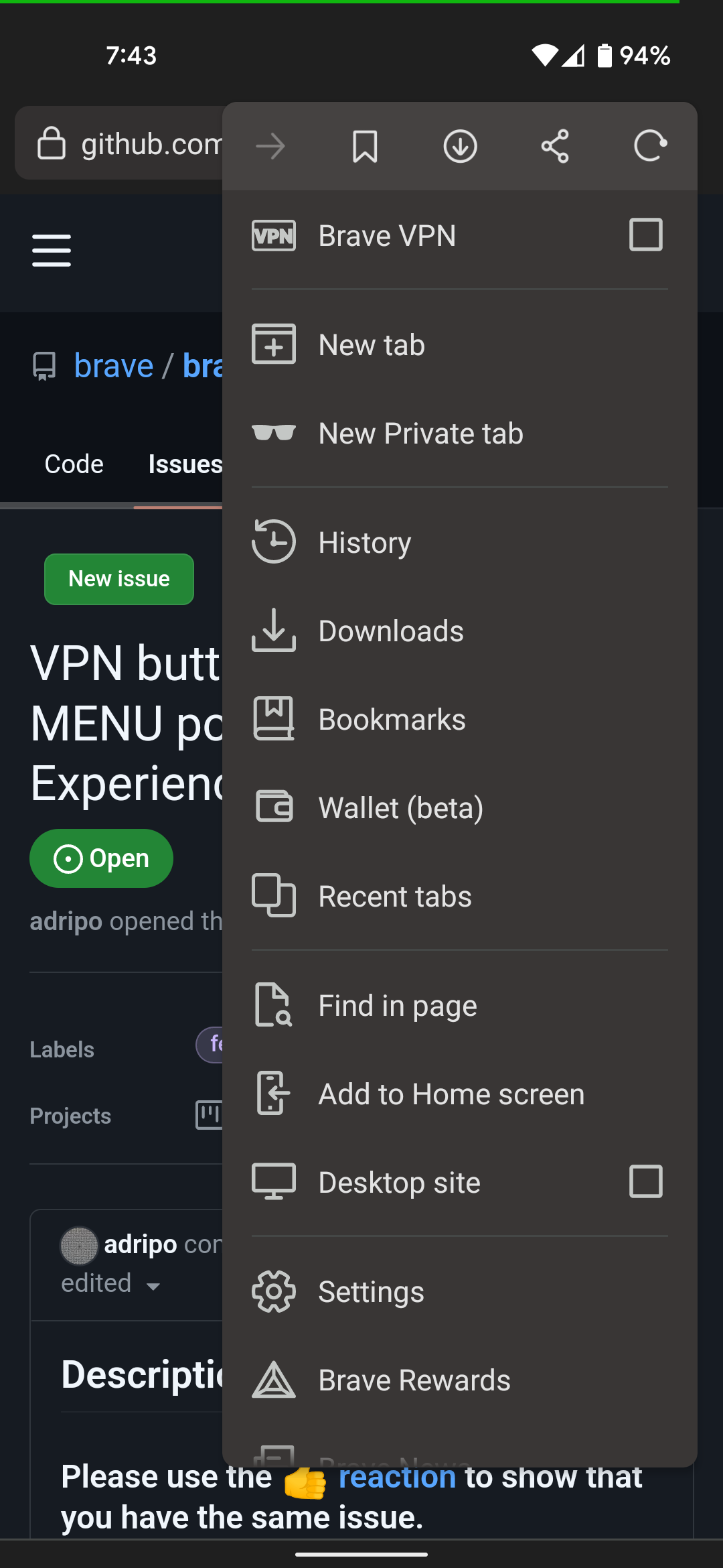 Vpn Button In Android App Menu Position User Experience · Issue 23166 · Bravebrave Browser 