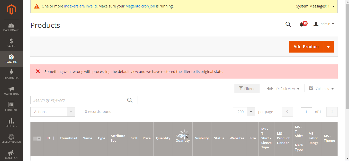 Something went wrong with processing the default view and we have restored the filter to its ...