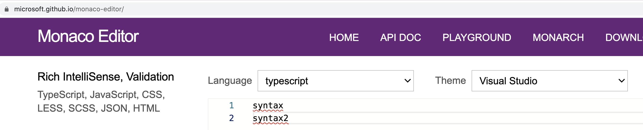 Syntax error is gone when adding new line · Issue #2472 · microsoft/monaco-editor · GitHub