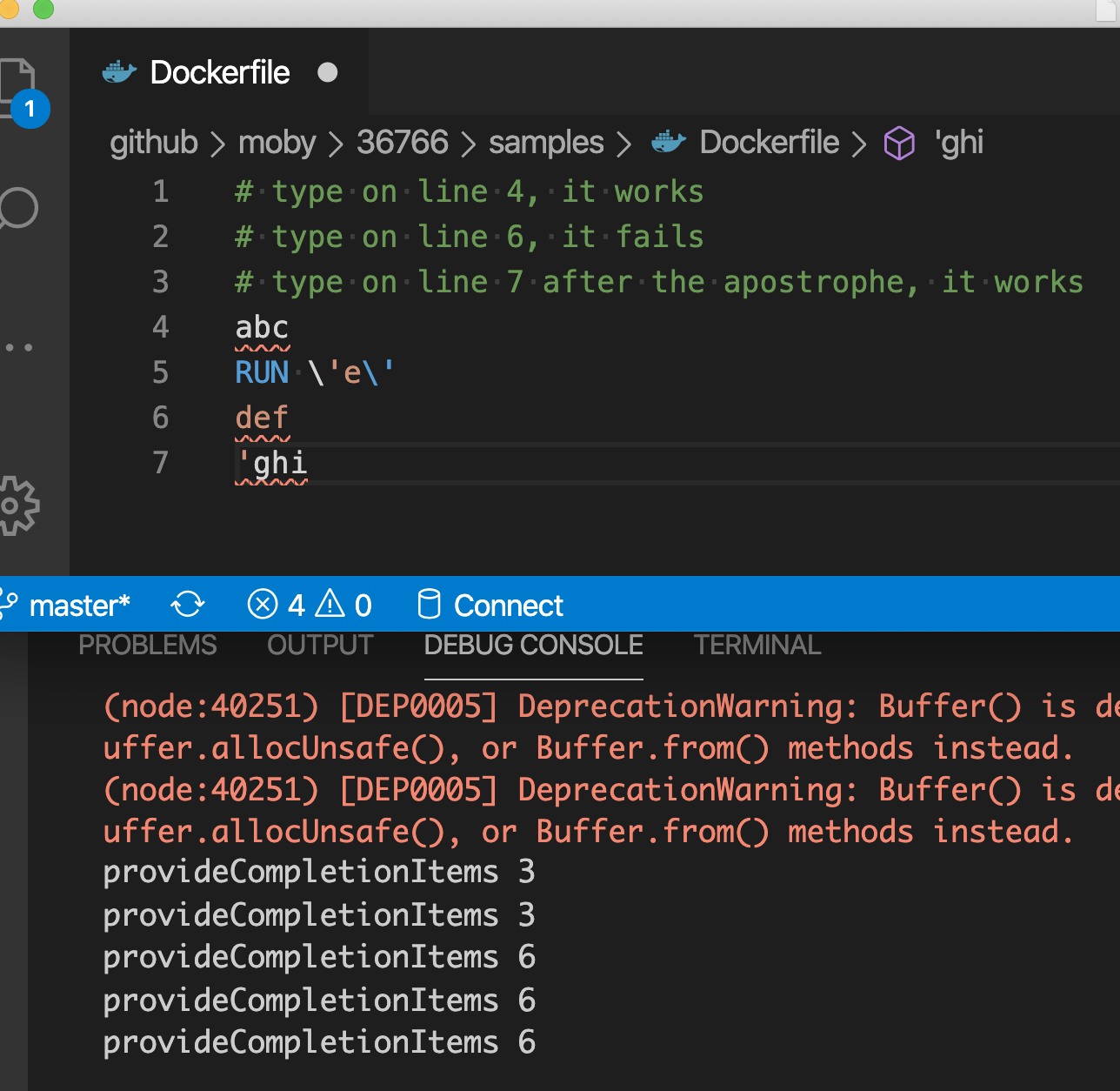 provideCompletionItems not invoked if inside Dockerfile string · Issue #95924 · microsoft/vscode ...