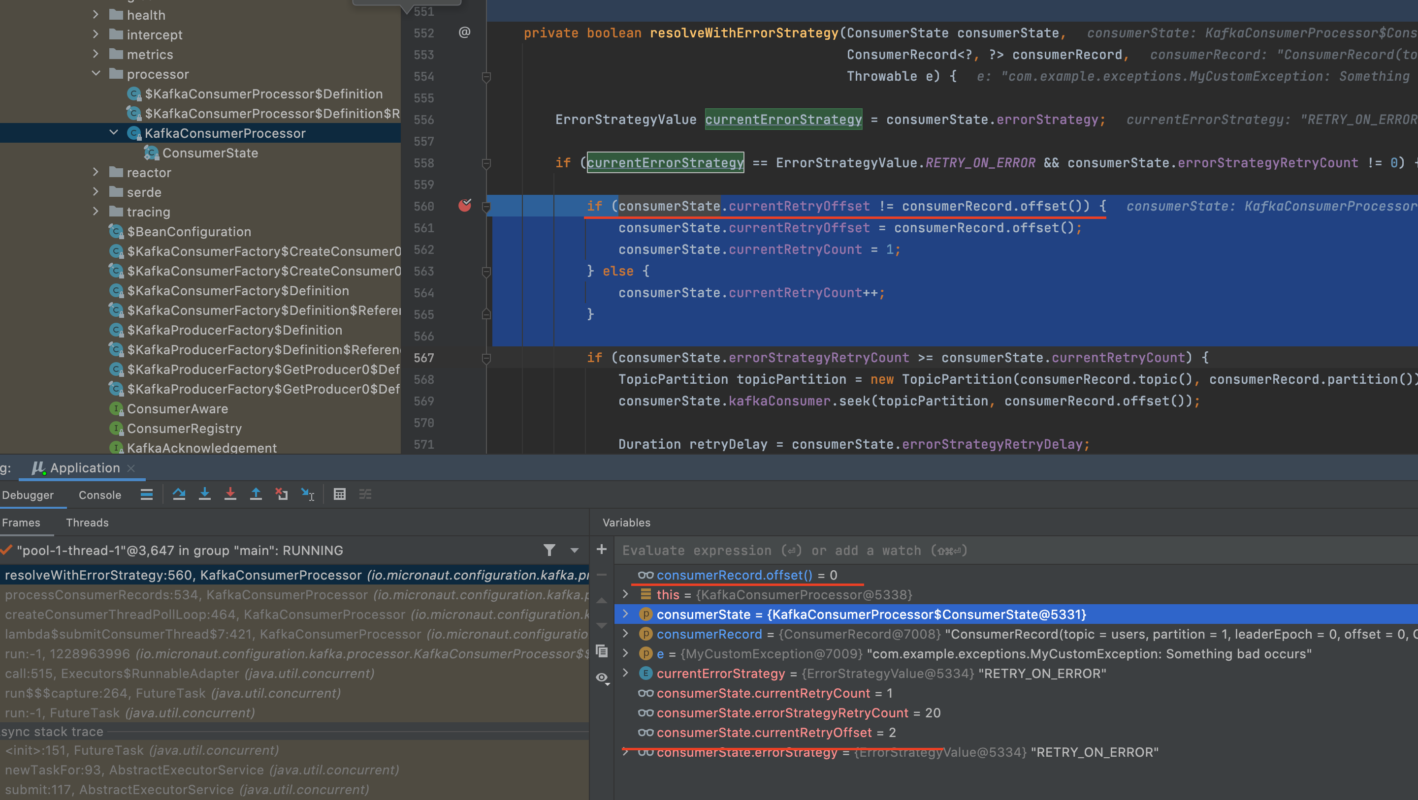 Infinite retries on Kafka consuming when exception thrown and ExceptionHandler not being invoked ...