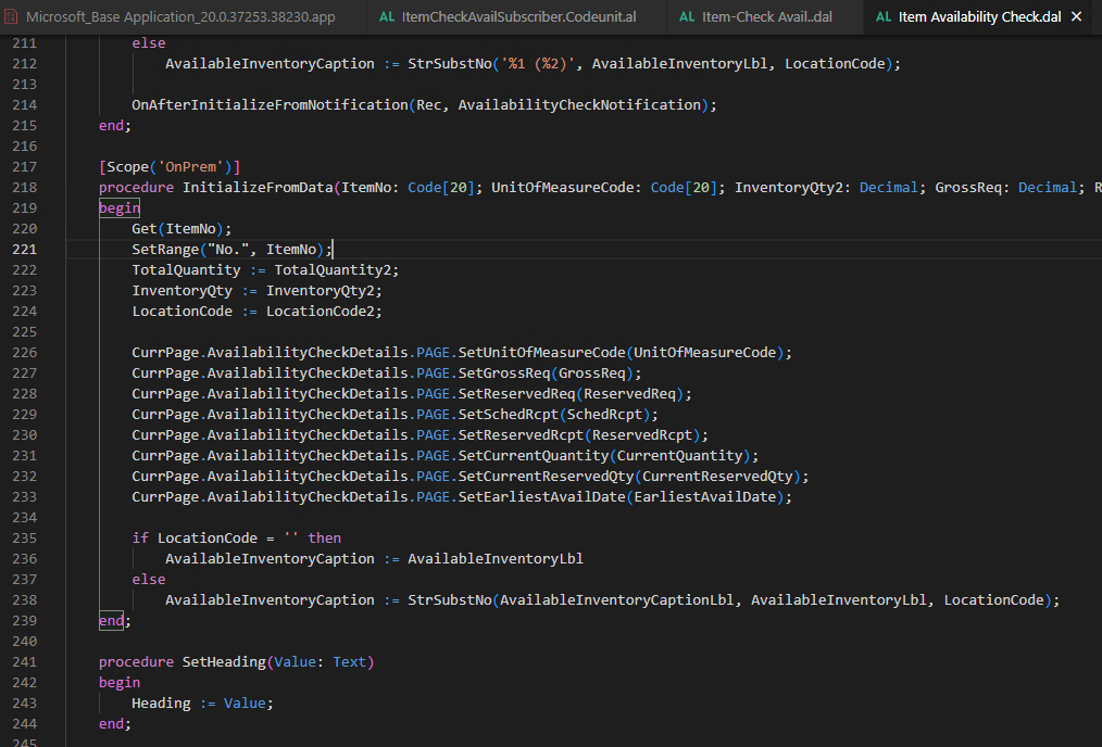 Change scope for InitializeFromData() in page Item Availability Check ...