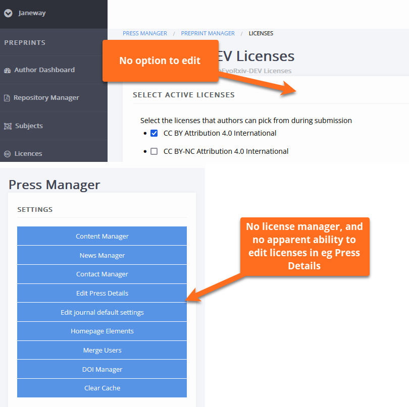 Preprints: Repositories should be able to view and edit license data · Issue #3219 · openlibhums ...