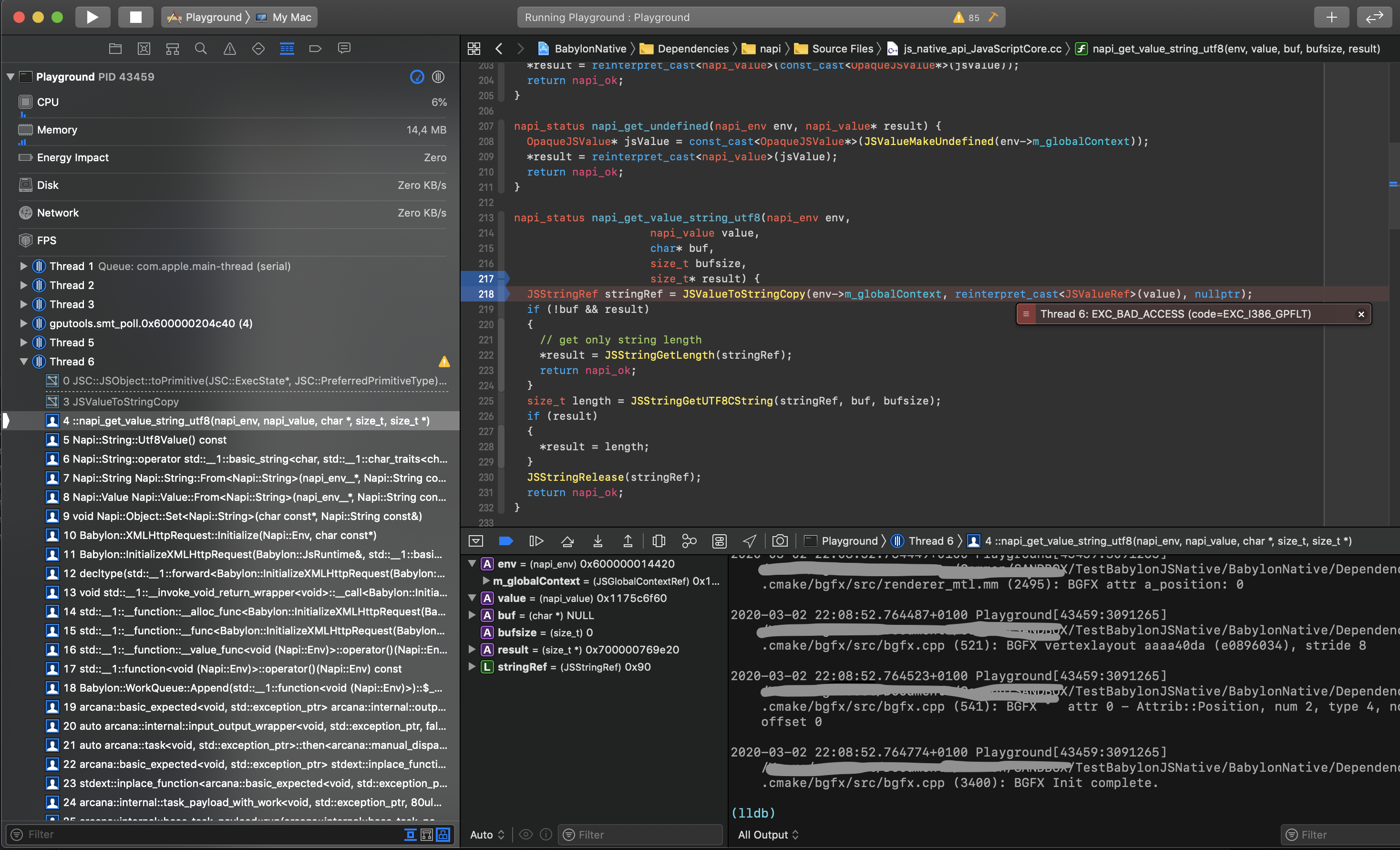 Playground demo: crash on MacOS in N-API · Issue #165 · BabylonJS/BabylonNative · GitHub