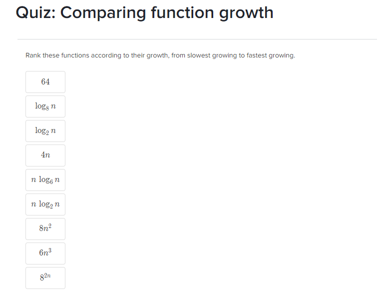 Quiz: Comparing function growth: question or hints are confusing or ...