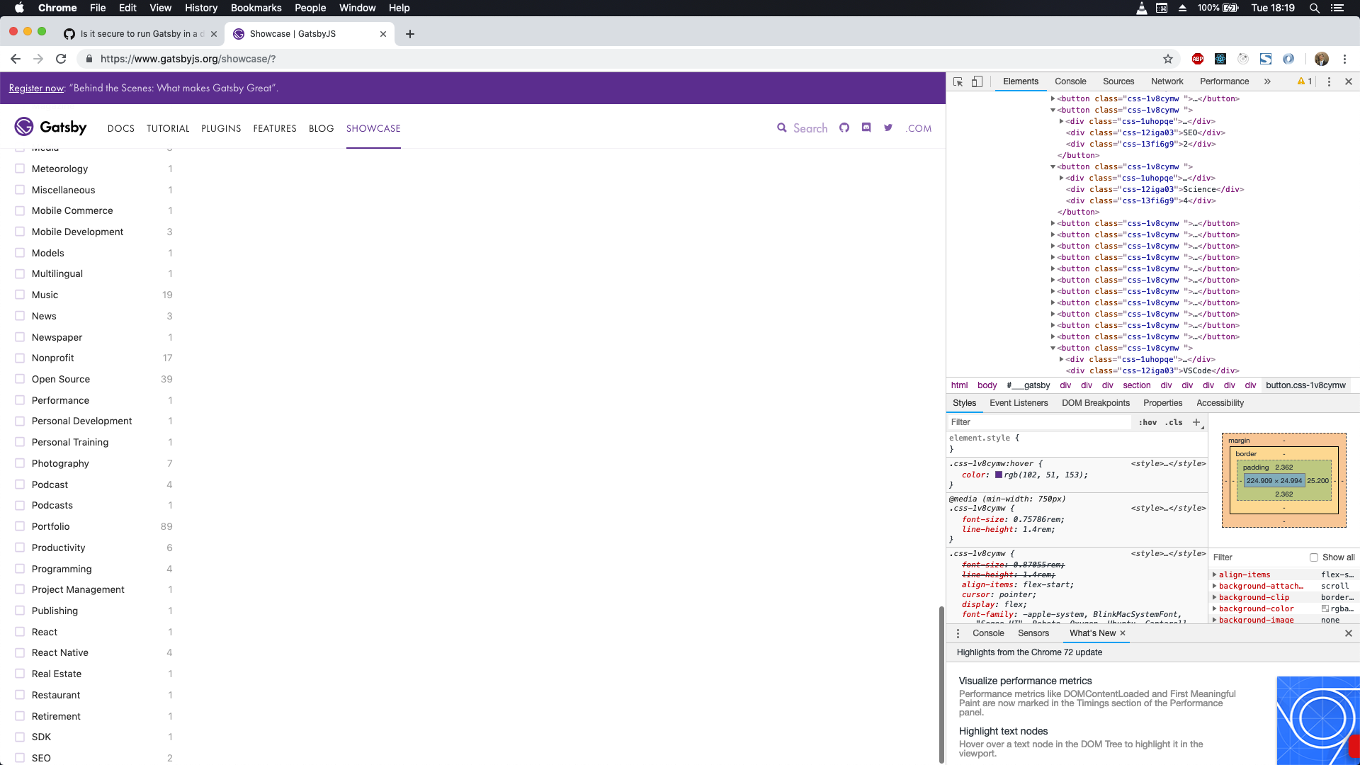 chore(www): Gatsby Showcase site categories sticking out from the page. · Issue #11574 ...