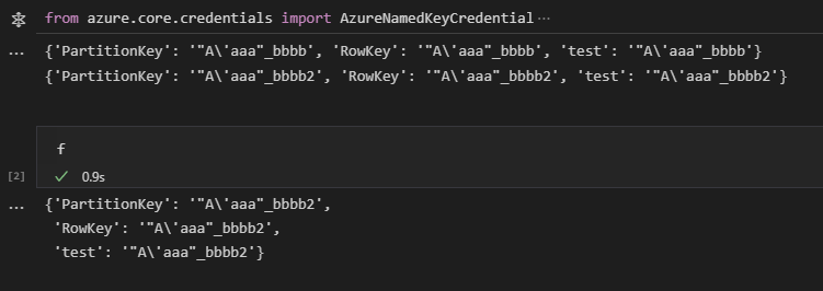 Character '"' is not valid at position 20 in 'PartitionKey='"A'aaa ...
