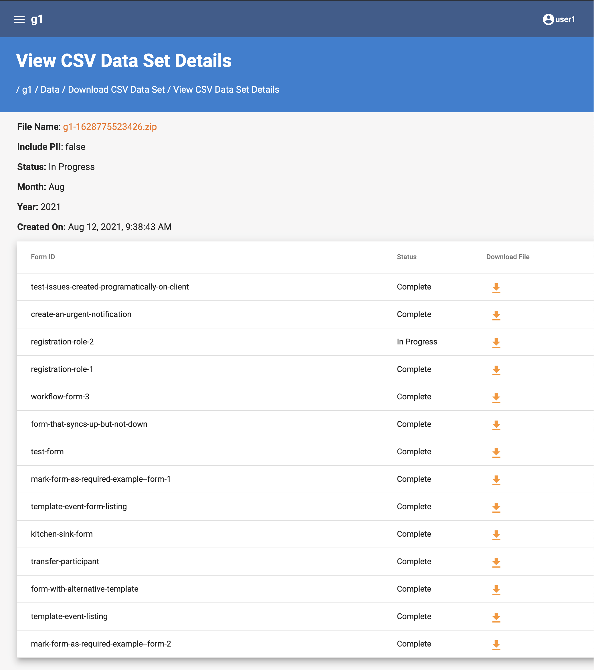 Data Manager requests and downloads CSVs for multiple forms as a set ...