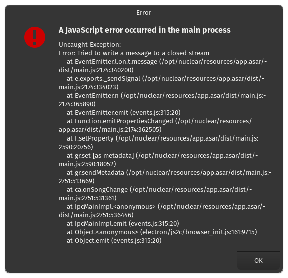 Uncaught exception: tried to write a message to a closed stream · Issue ...