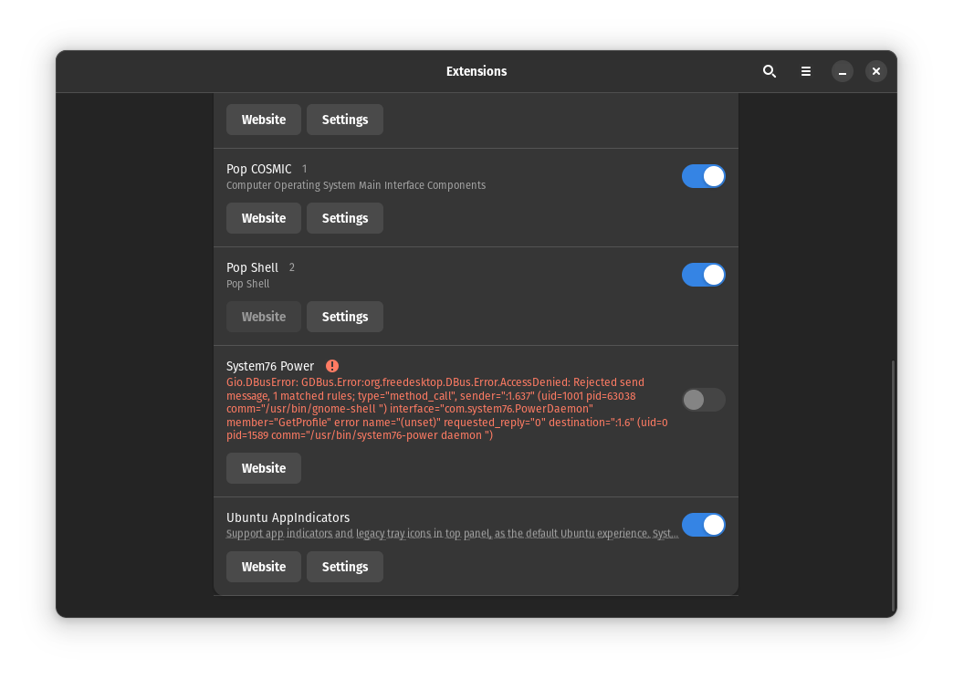 Extension/daemon does not work in other user accounts · Issue #338 · pop-os/system76-power · GitHub