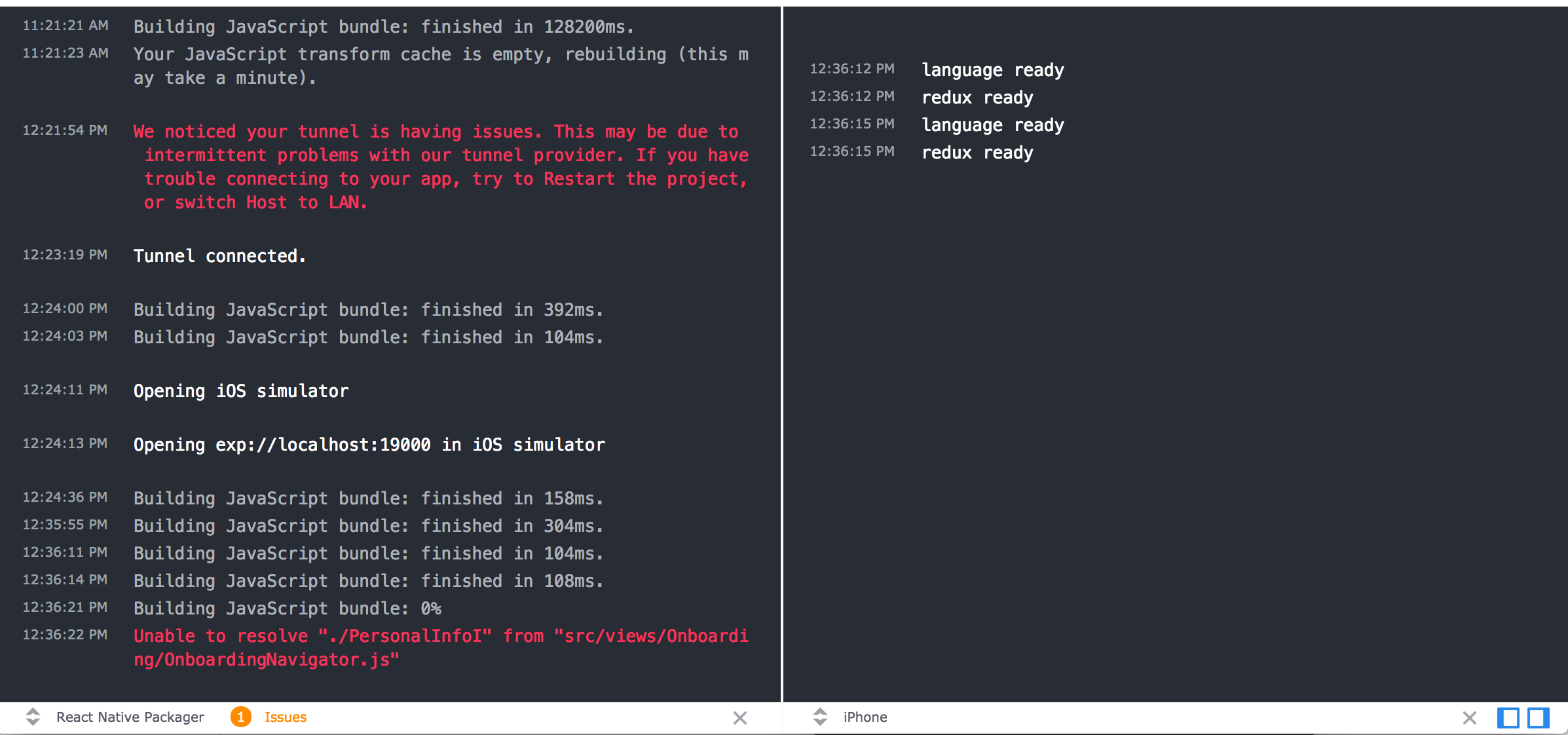 XDE errors bubbling up to React Native Packager, requires restarting ...