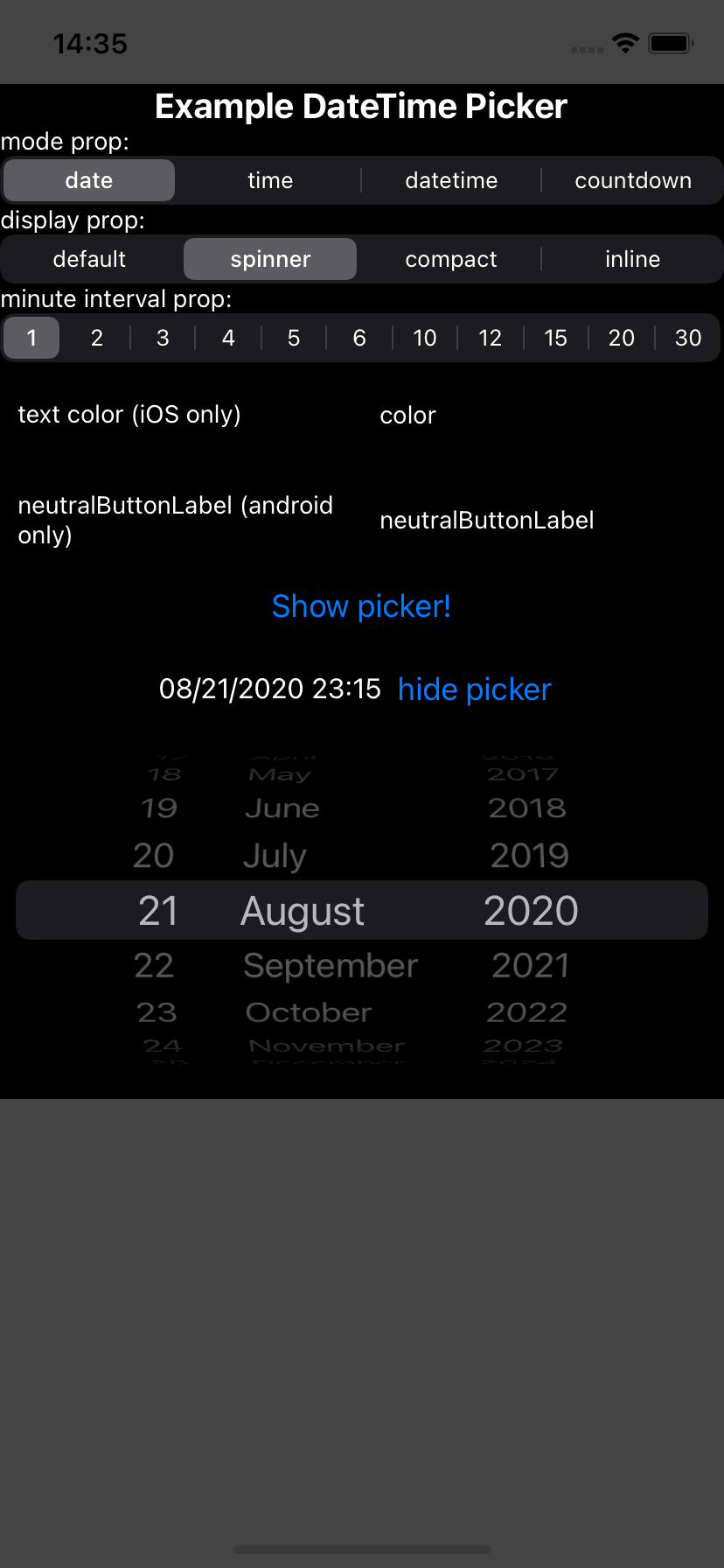 [iOS 14] Mode "date" and display "spinner" shows time pickers · Issue ...
