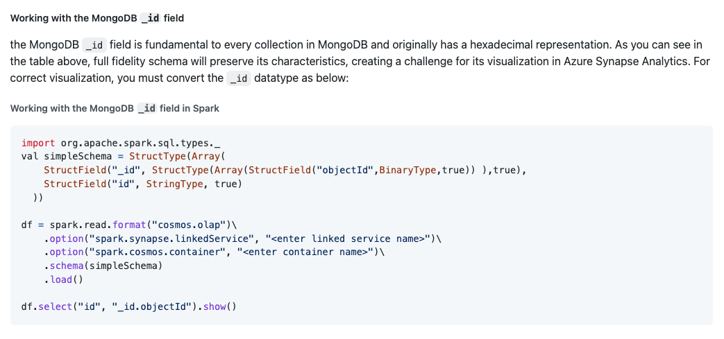 Error to pass a schema on CosmoDB Olap · Issue #106481 · MicrosoftDocs ...