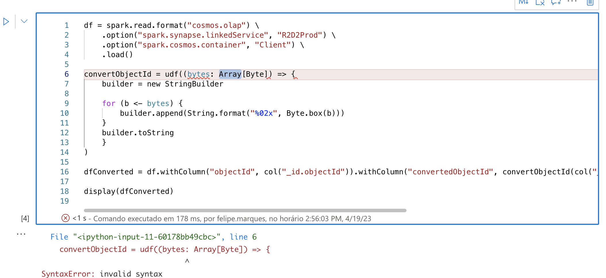 Error to pass a schema on CosmoDB Olap · Issue #106481 · MicrosoftDocs ...