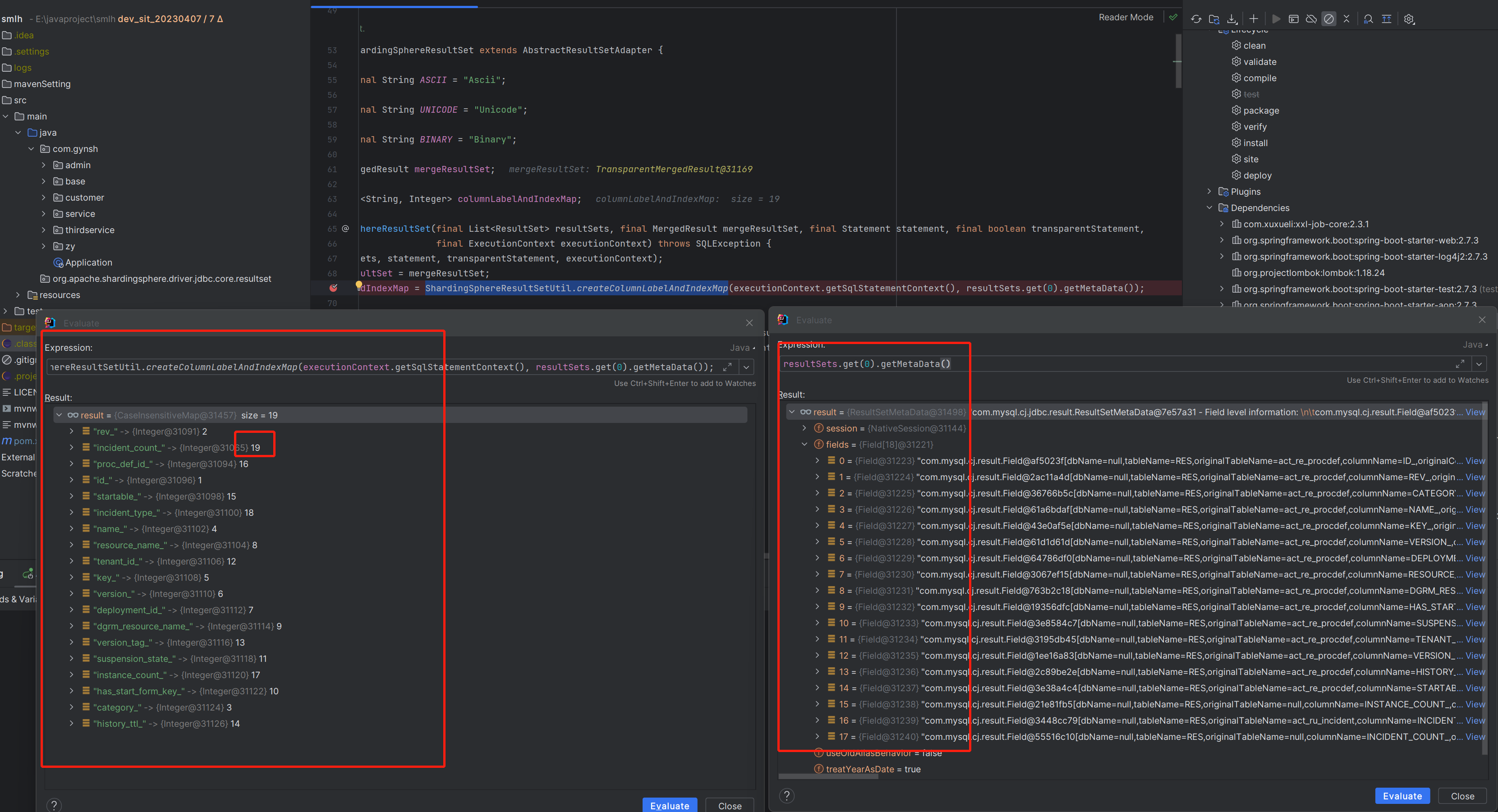ShardingSphereResultSetUtil.createColumnLabelAndIndexMap There are more mapped fields than the ...