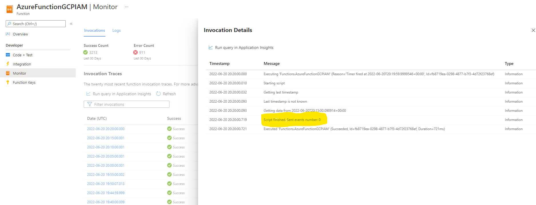 Google IAM Function app executes successfully but no events are ...