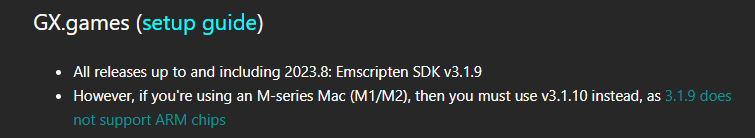 Building Projects: [GX.games YYC] Compiling will fail when used on a ARM64 mac with emsdk 3.1.9 ...