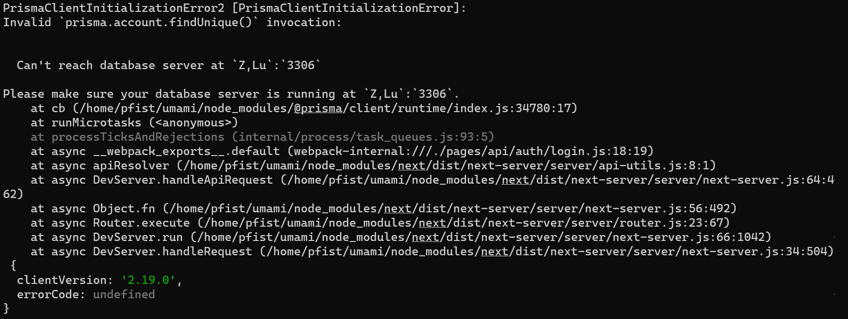 Internal server error when logging into dashboard · Issue #603 · umami-software/umami · GitHub
