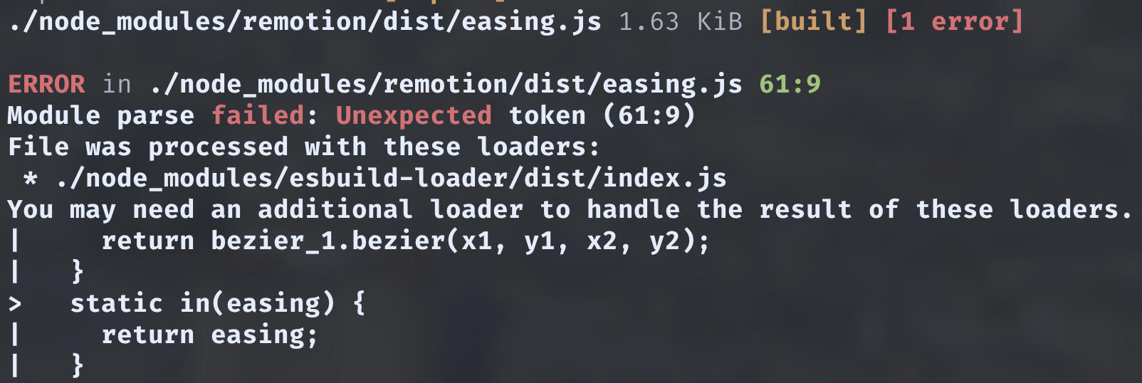 dev server error: unexpected token `static in(easing)` · Issue #309 · remotion-dev/remotion · GitHub
