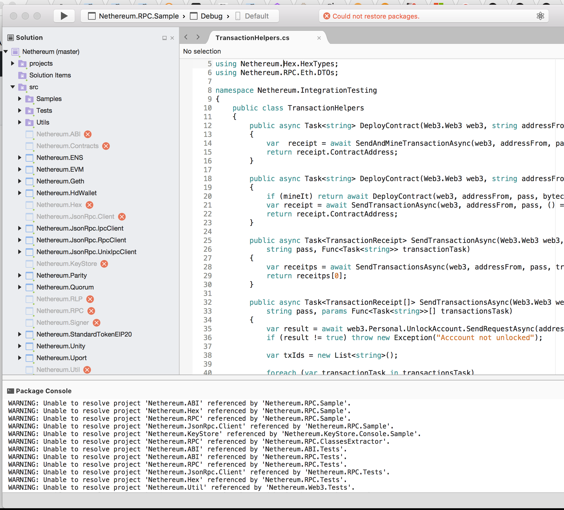 Compilation of the full solution in Visual Studio Mac · Issue #195 · Nethereum/Nethereum · GitHub