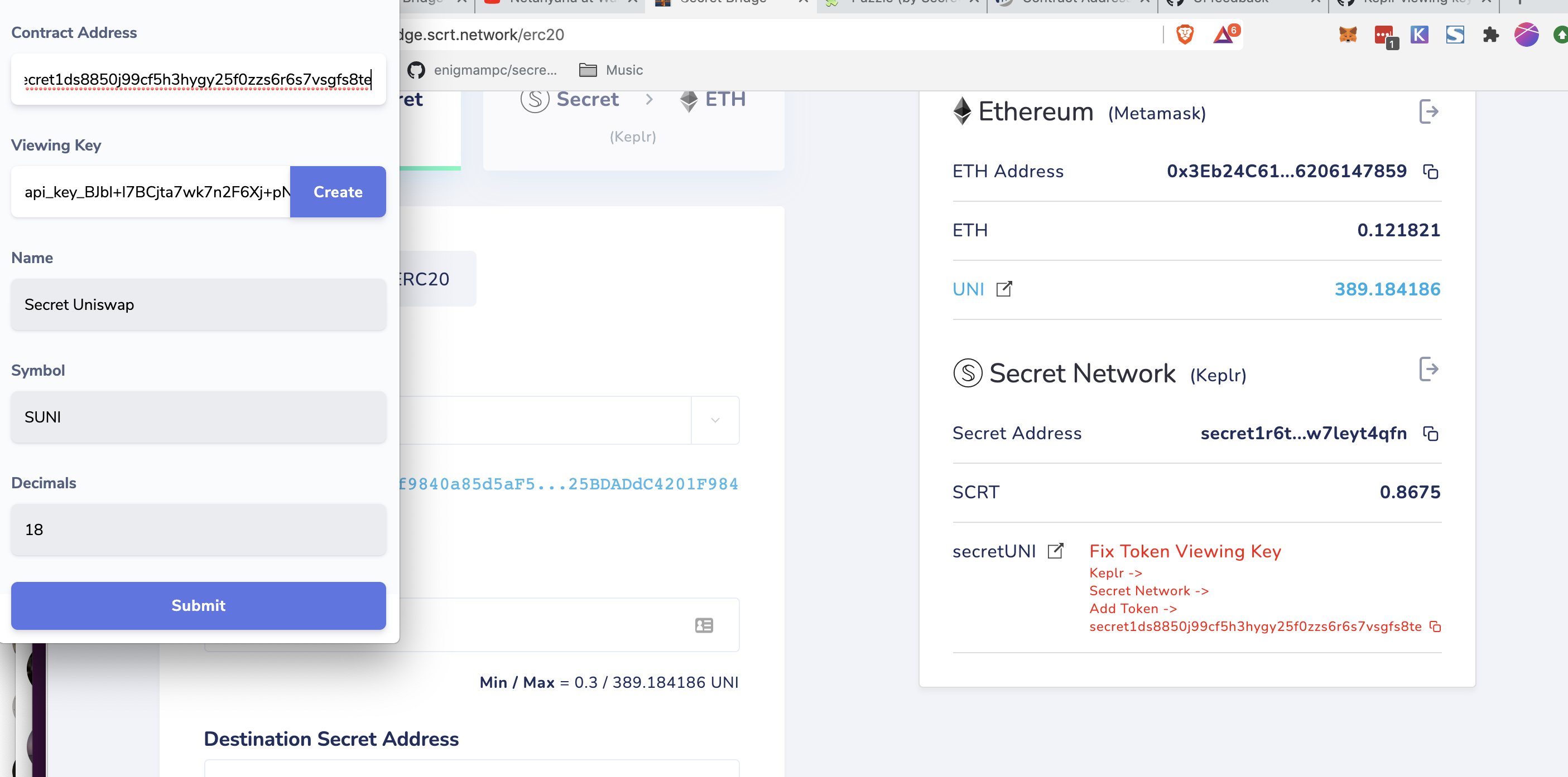 Keplr viewing key issues - this now works FYI · Issue #20 · scrtlabs/EthereumBridgeFrontend · GitHub