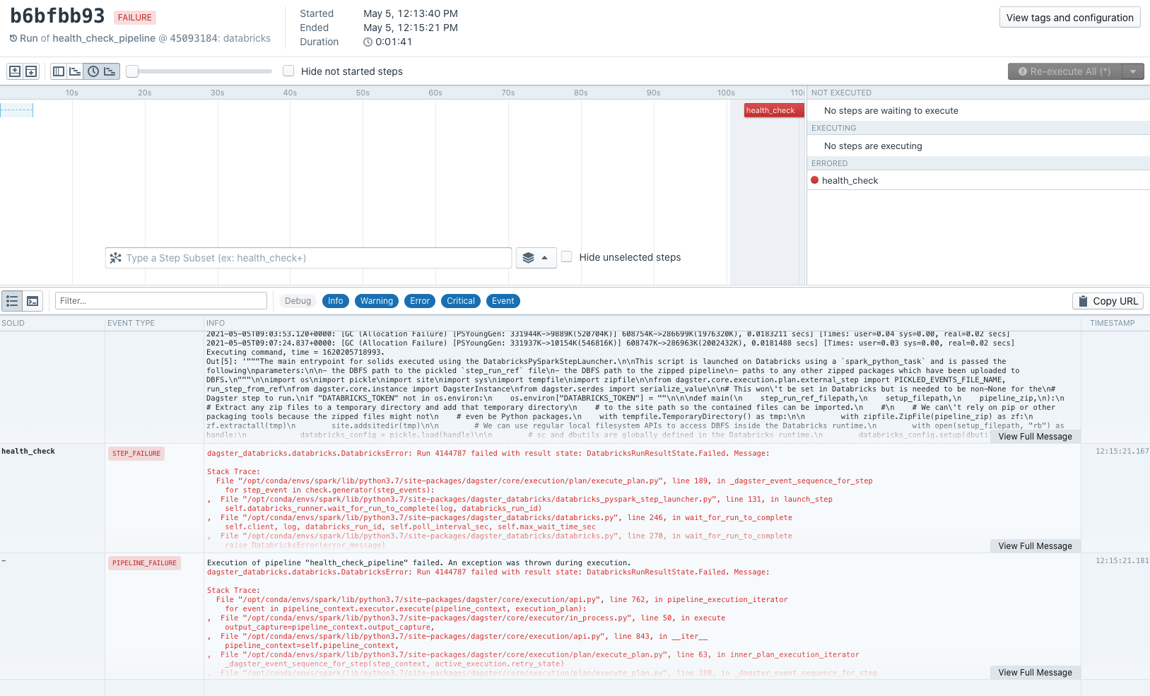 No exception information from databricks step launcher · Issue #4141 · dagster-io/dagster · GitHub
