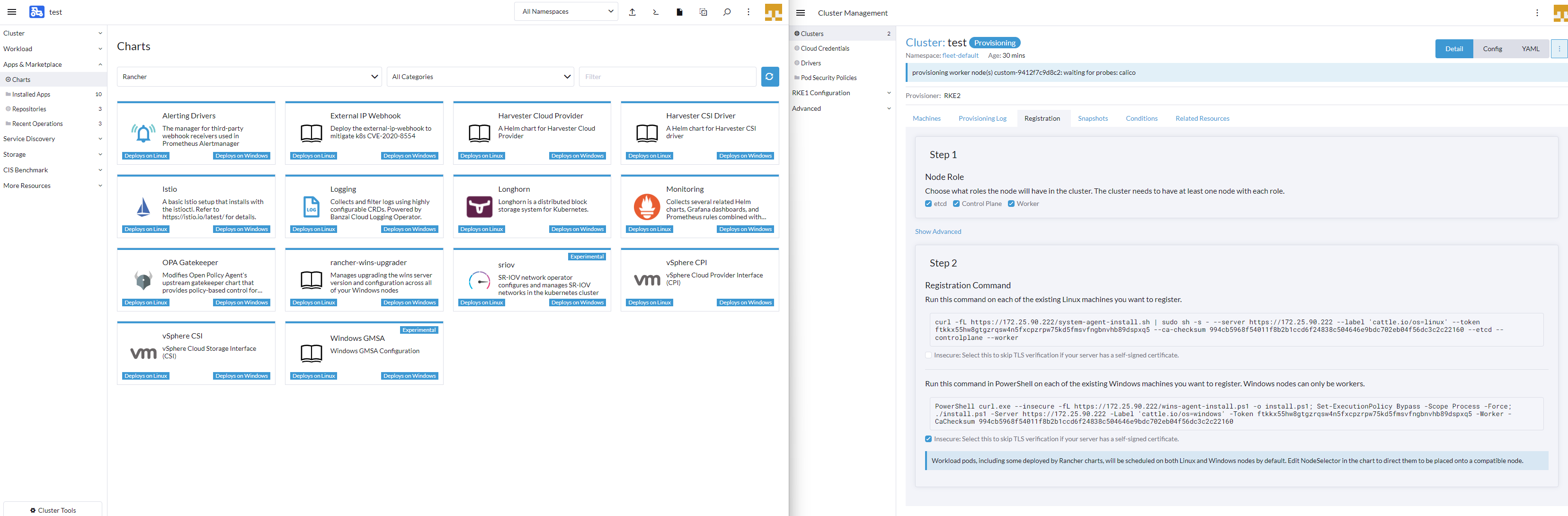 [Provisioning V2 UI, RKE2] On provisioning a new node, a warning should show if this can break ...