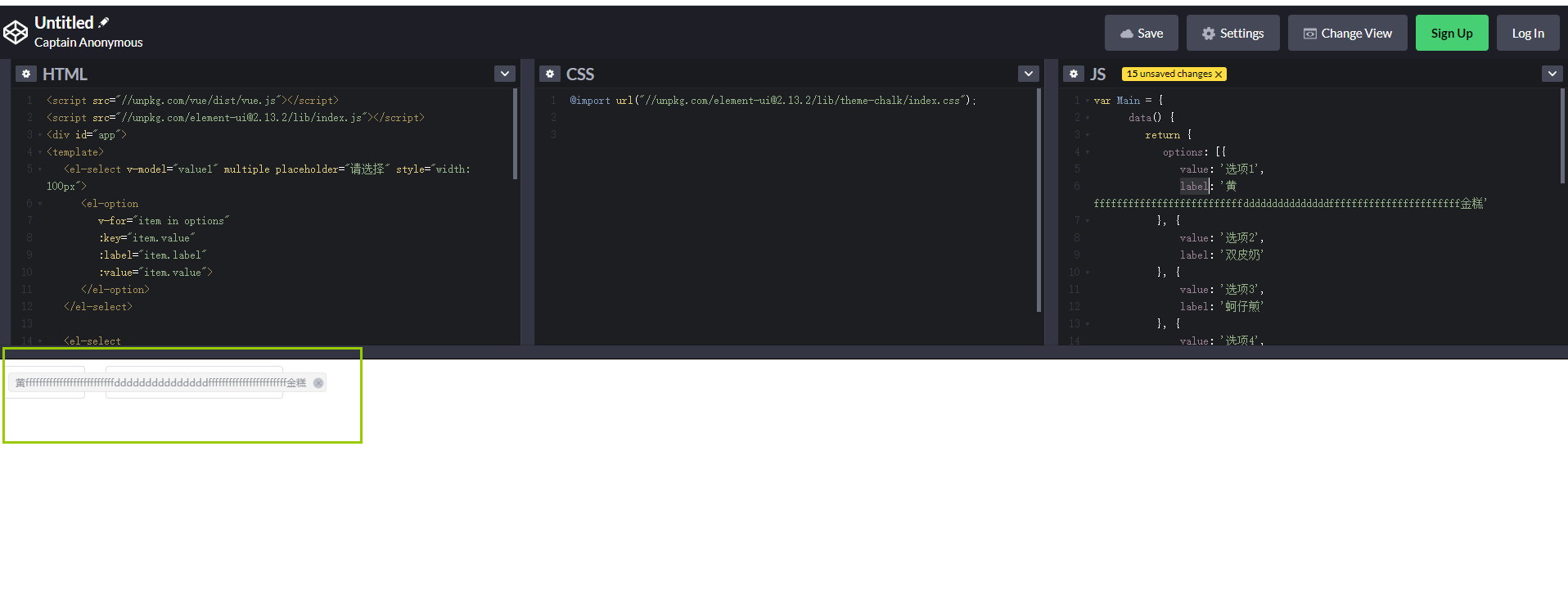 [Bug Report] select option 名字很长的时候，竟然全部显示出来了，太丑了，难看 · Issue #20337 · ElemeFE/element · GitHub
