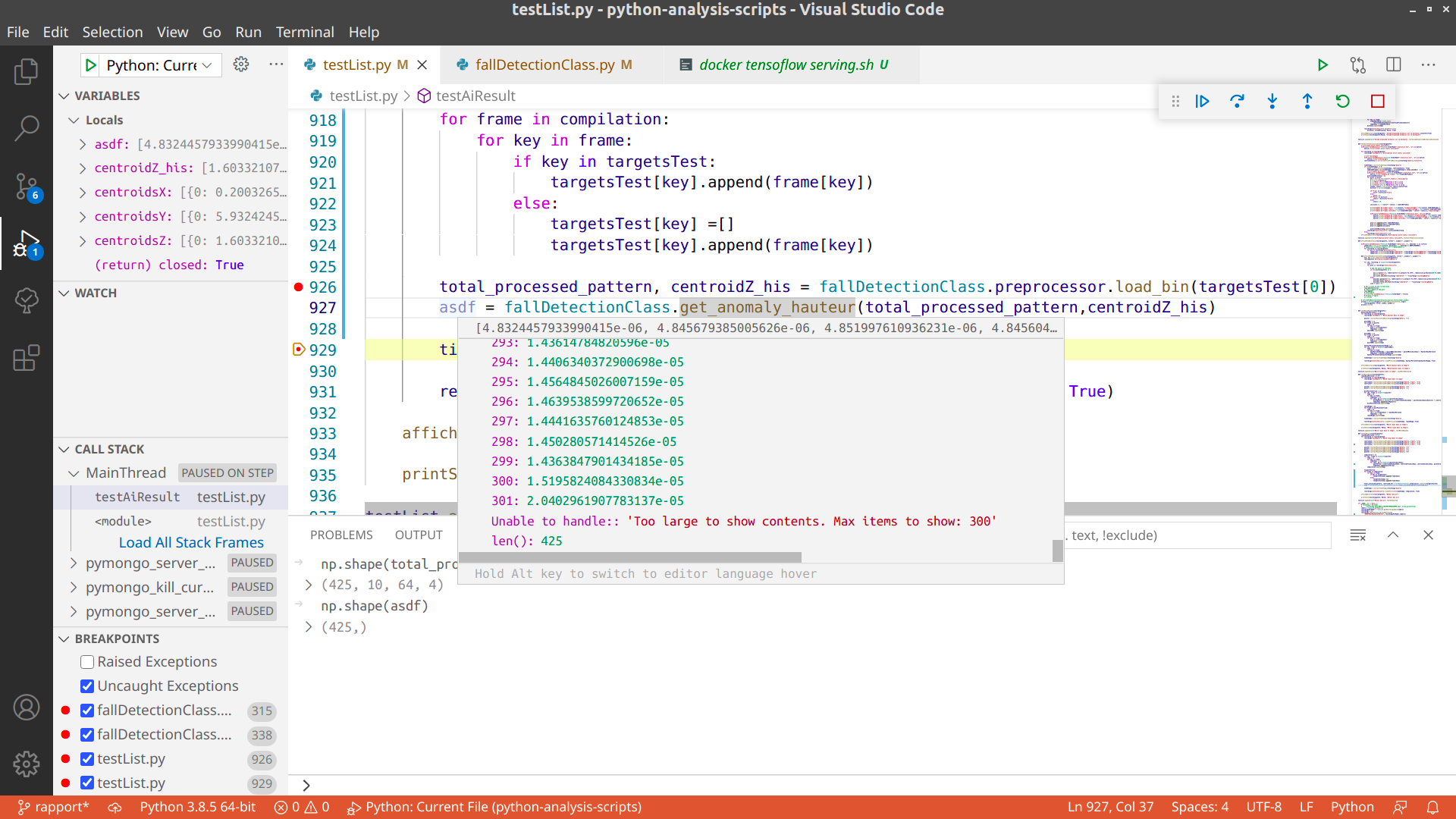 Python debug, add the length of array at the top of the debug popup ...