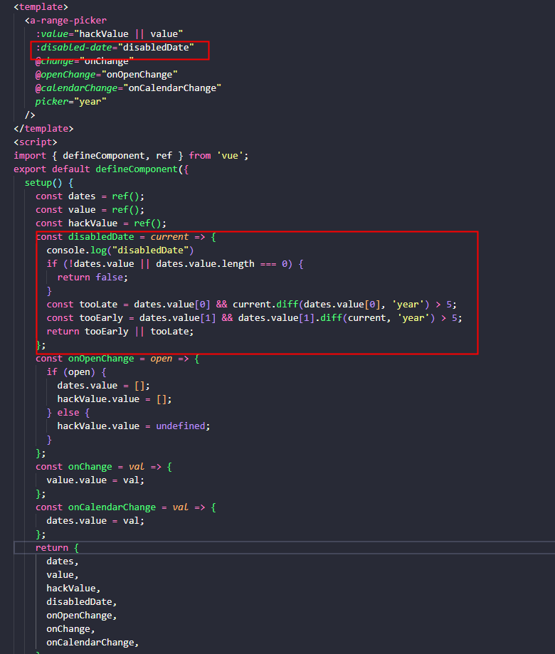 a-range-picker组件用 onCalendarChange 和 disabledDate 来限制动态的日期区间选择，多次选择、清空日期后，有卡顿现象 · Issue #6982 ...