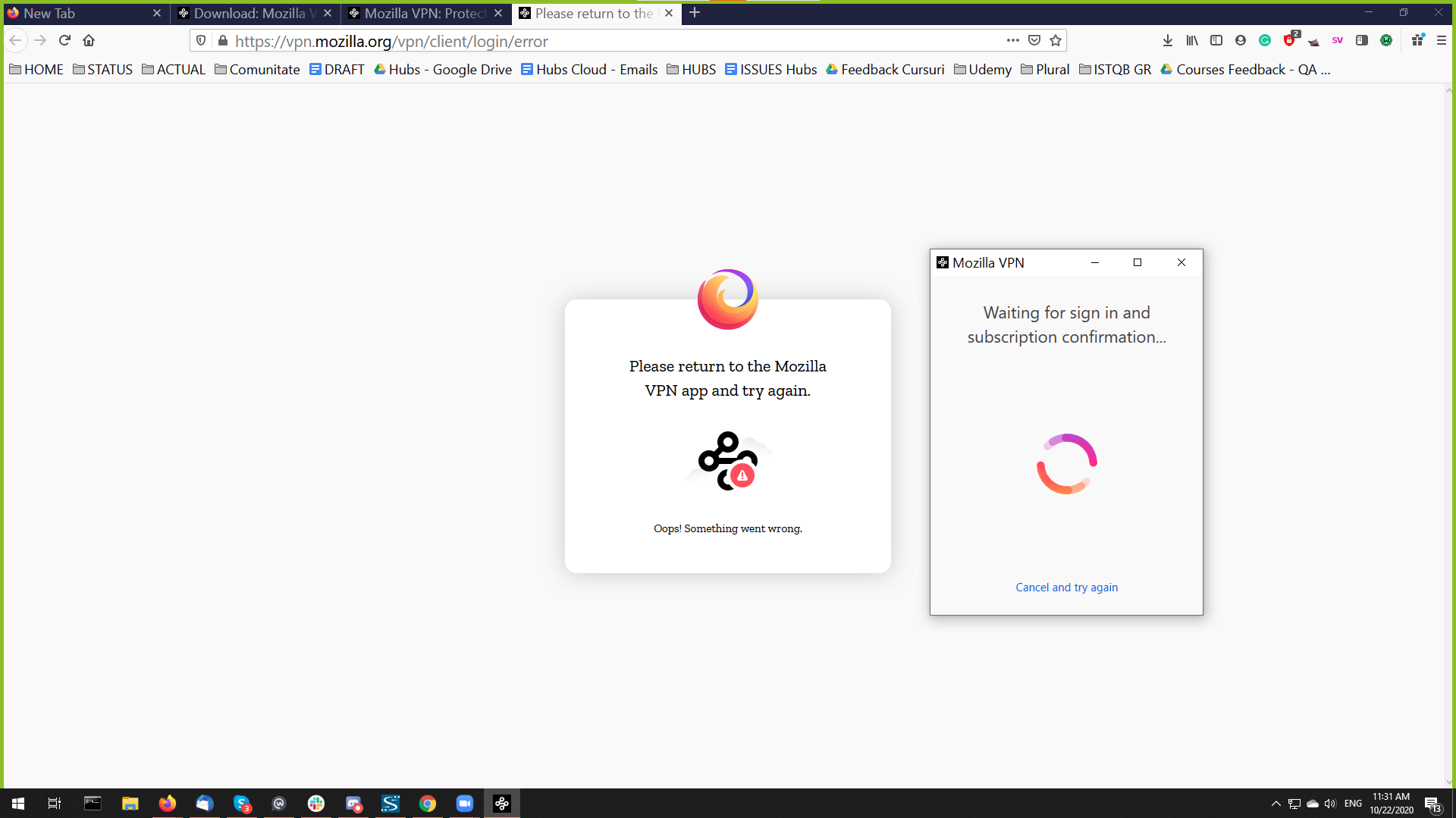 Sign in from the VPN prod app does not work if you are already signed in on the VPN website ...
