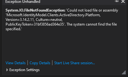 Could not load file or assembly 'Microsoft.IdentityModel.Clients.ActiveDirectory · Issue #2373 ...