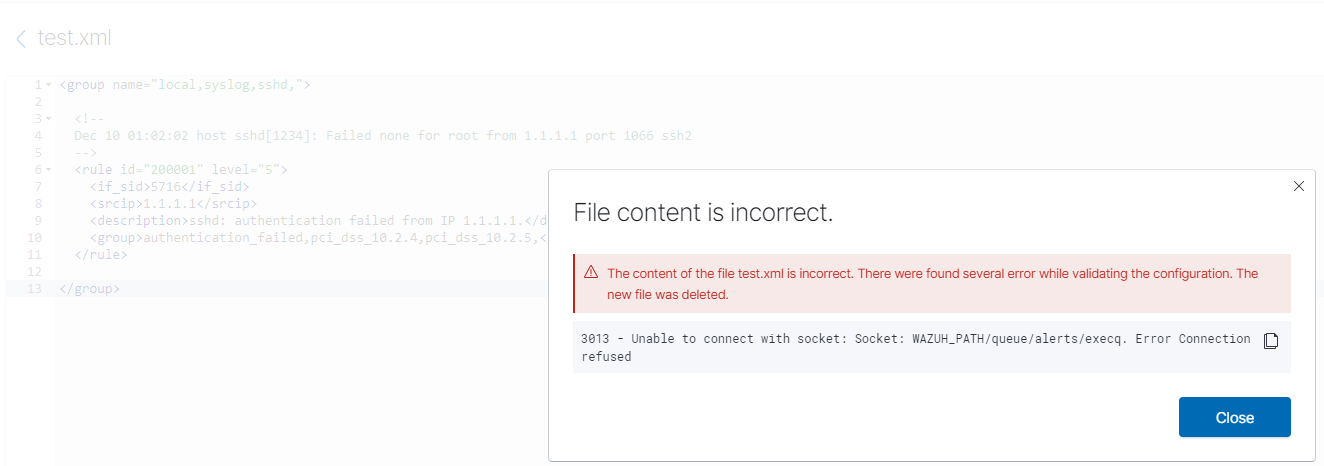 Error saving config file in Wazuh plugin in Kibana · Issue #3499 · wazuh/wazuh-dashboard-plugins ...